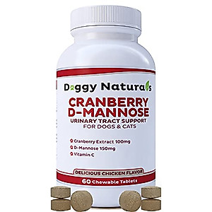 Cranberry D-Mannose for Dogs and Cats Urinary Tract Infection Support Prevents and Eliminates UTI, Bladder Infection Kidney Support, Antioxidant (Single Strength Tablet, 60 Count)