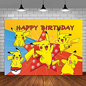 huanledaishu 5x3ft Pikachu Backdrop for Birthday Party Pokémon Thunderbolt Happy Birthday Backdrop Party Supplies One Size