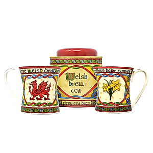Royal Tara Set Welsh Red Dragon Cup, Welsh Daffodil Mug & Welsh Brew Tea(50 Teabags)