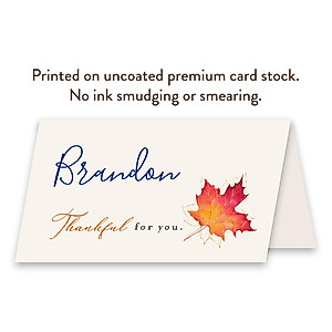 Koko Paper Co Maple Leaf Thankful for You Thanksgiving Table Place Cards | 50 Tent Style Dinner Setting Name Cards | Designed and Made in the U.S.A.