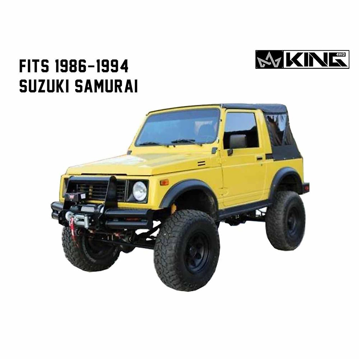 King 4WD Premium Replacement Soft Top - Black Diamond Material with 31% Tinted Windows - Suitable for Suzuki Samurai 1986-1994 - Requires Factory Original Soft Top Hardware
