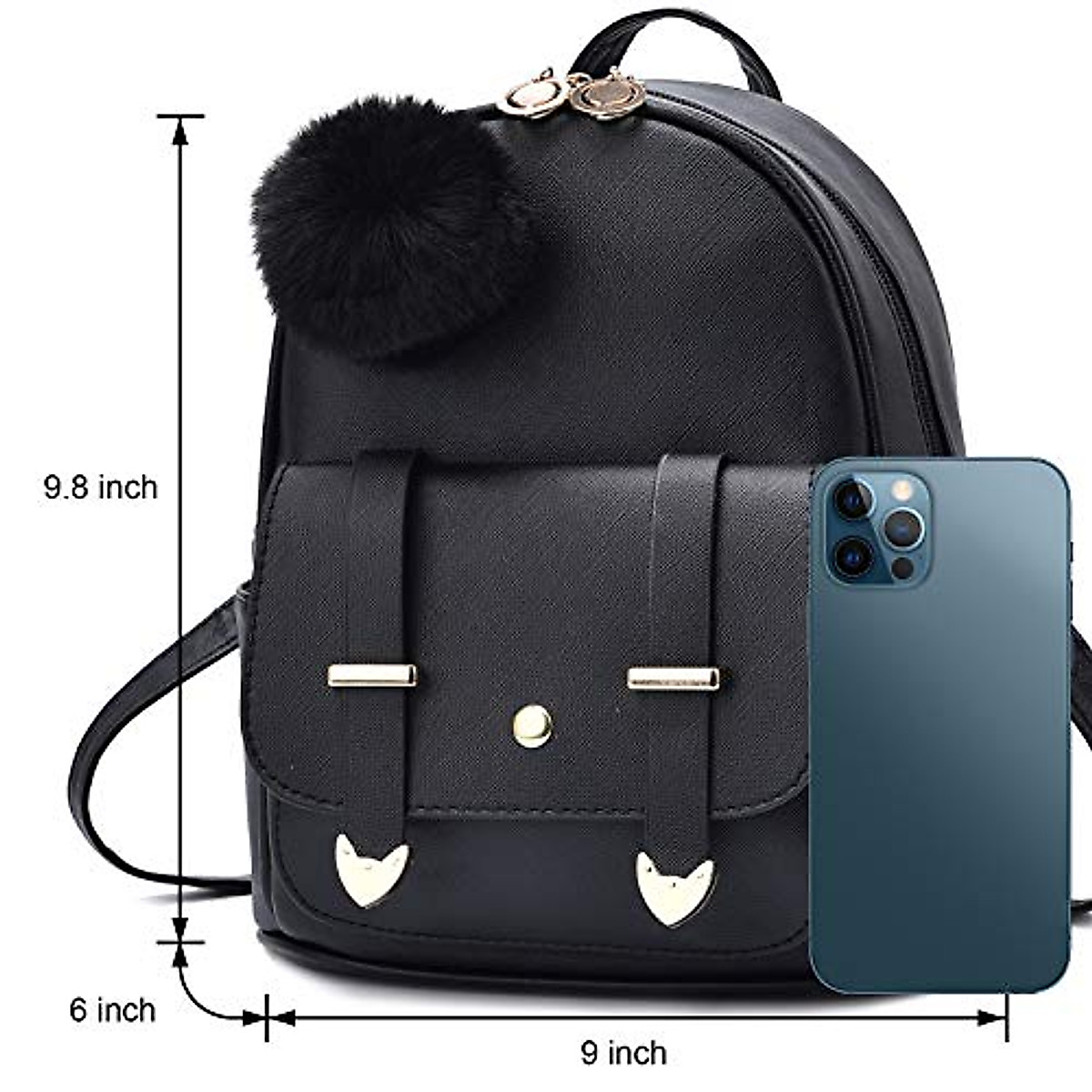 I IHAYNER Girls Fashion Backpack Mini Backpack Purse for Women Teenage Girls Purses PU Leather Pompom Backpack Shoulder Bag Grey