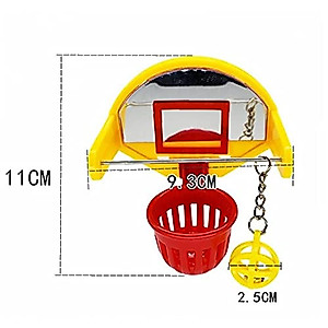 Zonster Funny Parrot Birds Toys Mini Basketball Hoop Props Parakeet Bell Ball Chew Toy Pet Supplies, Yellow + Red