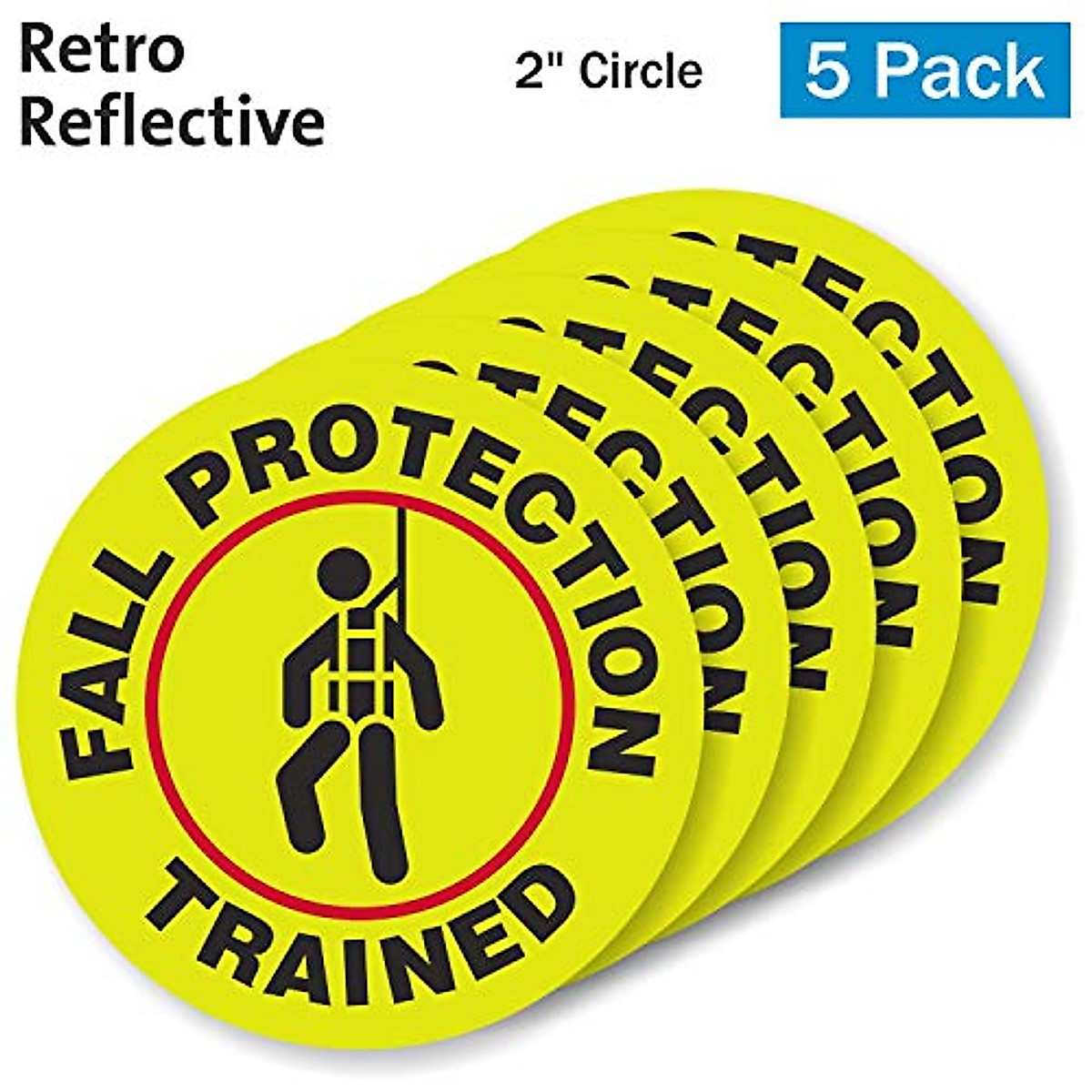 SmartSign "Fall Protection Trained" Pack of 5 Hard Hat Labels | Retro-Reflective, 2" Circle