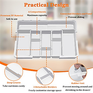 Spaclear Large Utensil Drawer Organizer Expandable Silverware Organizer for Kitchen Drawer Adjustable Cooking Utensil Holder Cutlery Flatware Tray Spatula Tools Gadgets Storage Dividers Plastic White