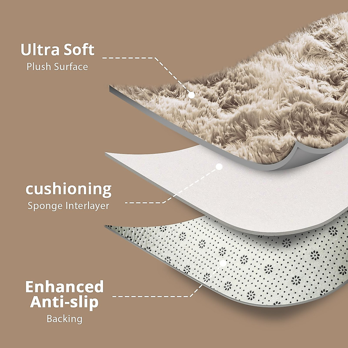 ROCYJULIN Area Rugs 5x7 for Bedroom, Fluffy Area Rugs for Living Room, Ultra Soft Non-Slip Large Shag Fuzzy Rug, Light Camel