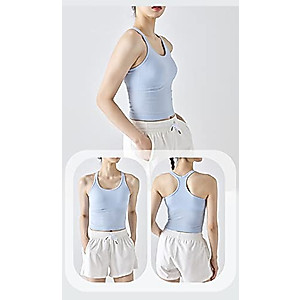 Women's Crop Yoga Racerback Tank Tops Built in Sports Bra Exercise Tops Workout Shirts Blue S