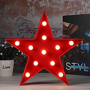 Tarpop 2 Pcs Star Plastic Night Light Battery Operated LED Marquee Star Sign Star Shaped Party Movie Theater Decor Room Wall Lamp for Kids Baby Child Girl Gifts, Party Bar Christmas(Red)