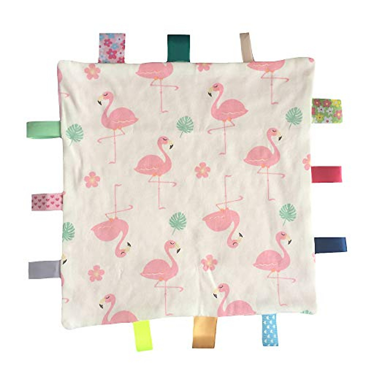 G-Tree Pink Baby Tag Comforter Taggy Blanket, Security Blanket with Multi-Coloured Tag, Taggy Plush Comforter - Pale Pink Textured Underside