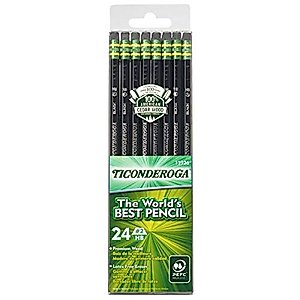 Dixon Ticonderoga Wood-Cased #2 Pencils, Box of 24, Black (13926)