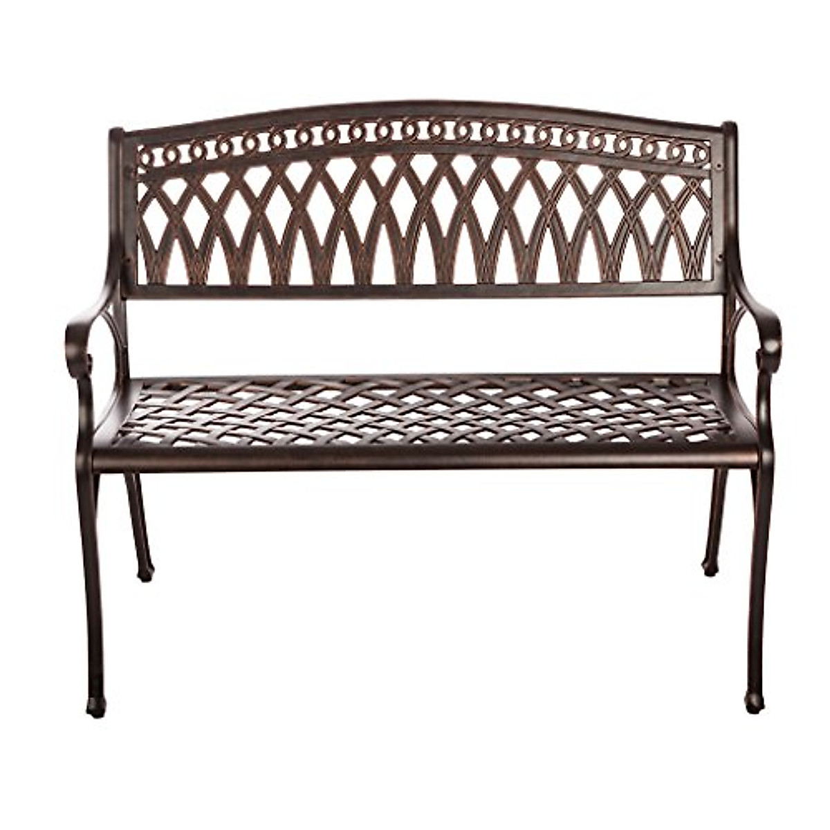 Patio Sense 62441 Simone Cast Aluminum Patio Bench Heavy Duty Rust Free Metal Construction Front Porch, Backyard, Lawn, Garden, Pool, Deck, Outdoors - Antique Bronze Finish