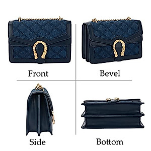 Aiqudou Quilted Crossbody Shoulder Bag for Women - Small Denim Chain Purse Leather Strap Fashion Casual Messenger Purse Bag(Denim Blue)