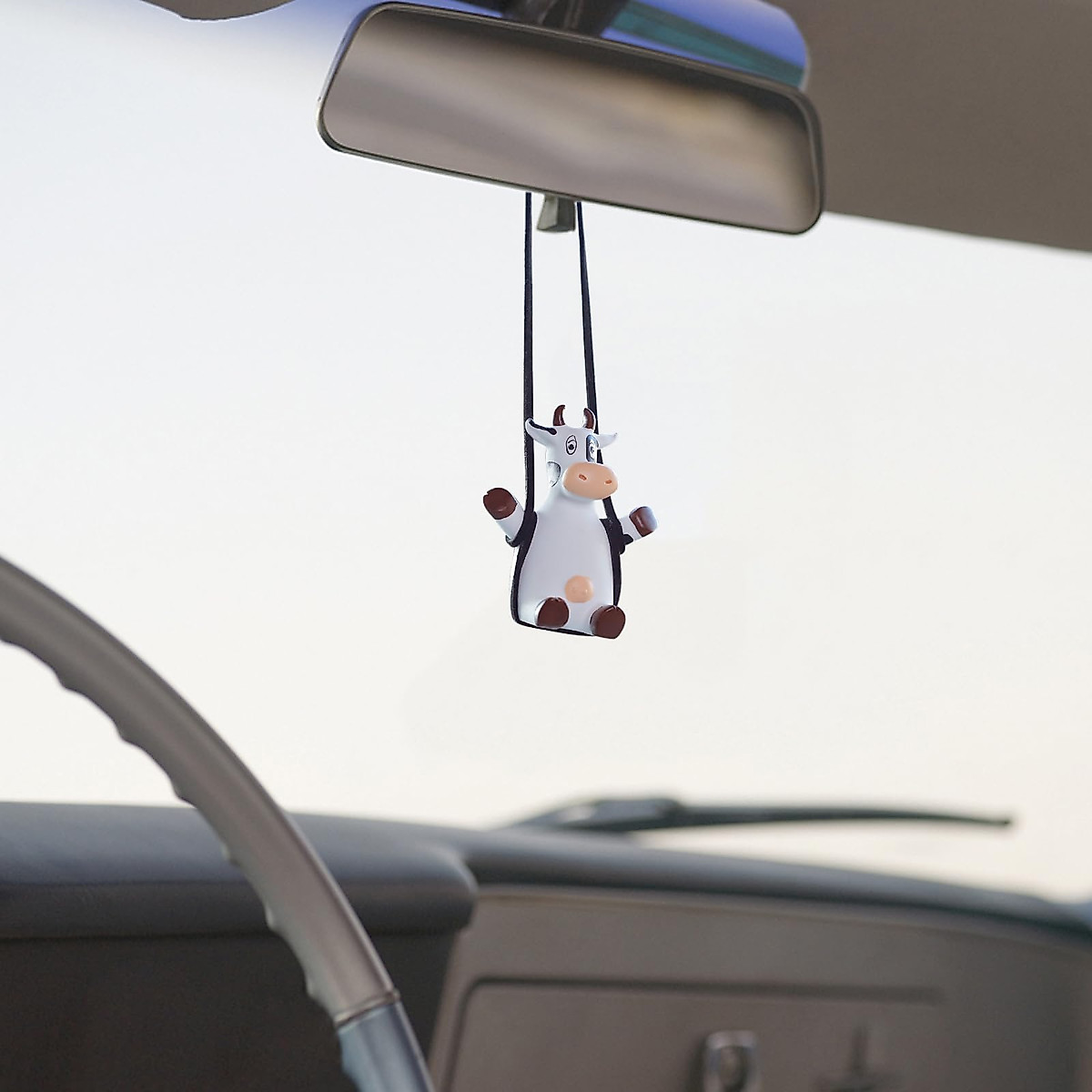 YGMONER Cute Swinging Cow Car Rear View Mirror Hanging Accessories Funny Car Interior Decor Gifts for Women Men (Cow)