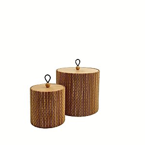 Gekkoli 2er-Set Storage Boxes/Baskets with Lids Bamboo Round/Rectangle Small Brown (Diameter 8 x Height 8.2 / Φ12 x 11.2 cm)