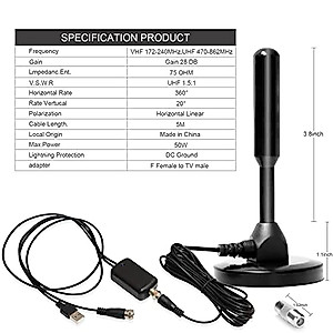ZETECH TV Antenna for Smart TV Without Cable Amplified Digital HD Antenna for TV Indoor Outdoor 250+ Miles Long Range with 16.5ft Coax Cable Amplifier Signal Booster for Fire TV Stick