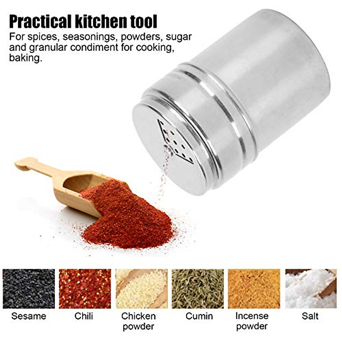 5Pcs Seasoning Bottle, Stainless Steel Spice Shaker with Rotating Cover, Spice Dispenser for Salt Powder Sugar Pepper Barbecue Tools