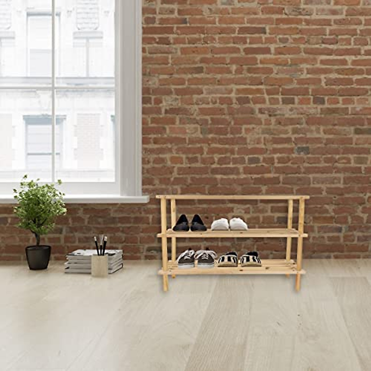 Home Basics 12 Pair / 3 Tier Wooden Shelves Shoe Rack