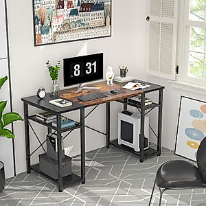 Foxemart Computer Desk 47" Office Desk with Storage Shelves, Industrial Student Study Writing Desk, Modern Work Desk for Home Office, Small Desk Gaming PC Table Workstation, Rustic and Black