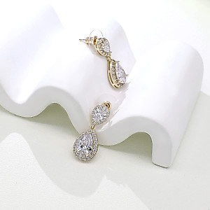 UDORA Teardrop Cubic Zirconia Drop Earrings Necklace Bridal Jewelry Sets Wedding Prom Gifts for Bridesmaid (18K Gold)