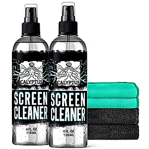 Calyptus Screen Cleaner Spray Kit | 8 Ounces + 4 Screen Cloths | Plant Based Power | USA Made | Cleans TV, iPad, Laptop, Phone Screen Cleaner, Tablet, MacBook