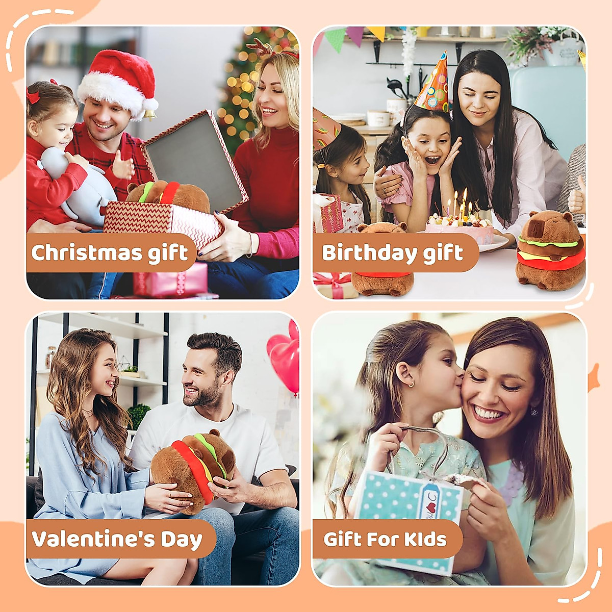 Riuhot Cute Hamburg Capybara Plush Pillows Soft Capybara Stuffed Animals Capybara Plushie Birthday Christmas Valentine's Day Gift for Kids（7.87in）