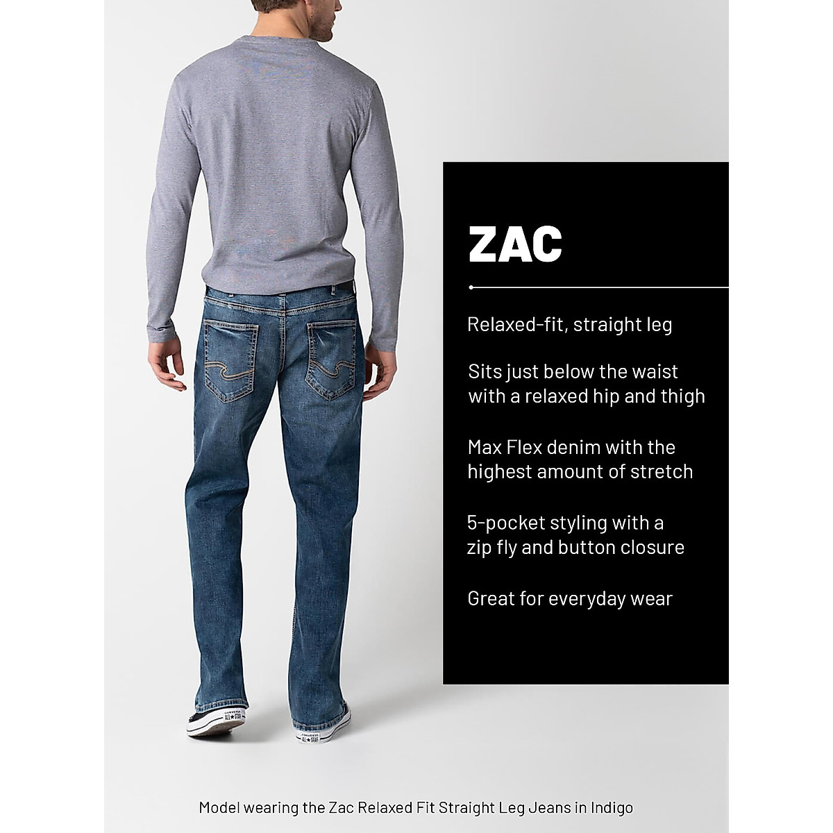 Silver Jeans Co. Men's Zac Relaxed Fit Straight Leg Jeans, Light Indigo, 36W x 34L