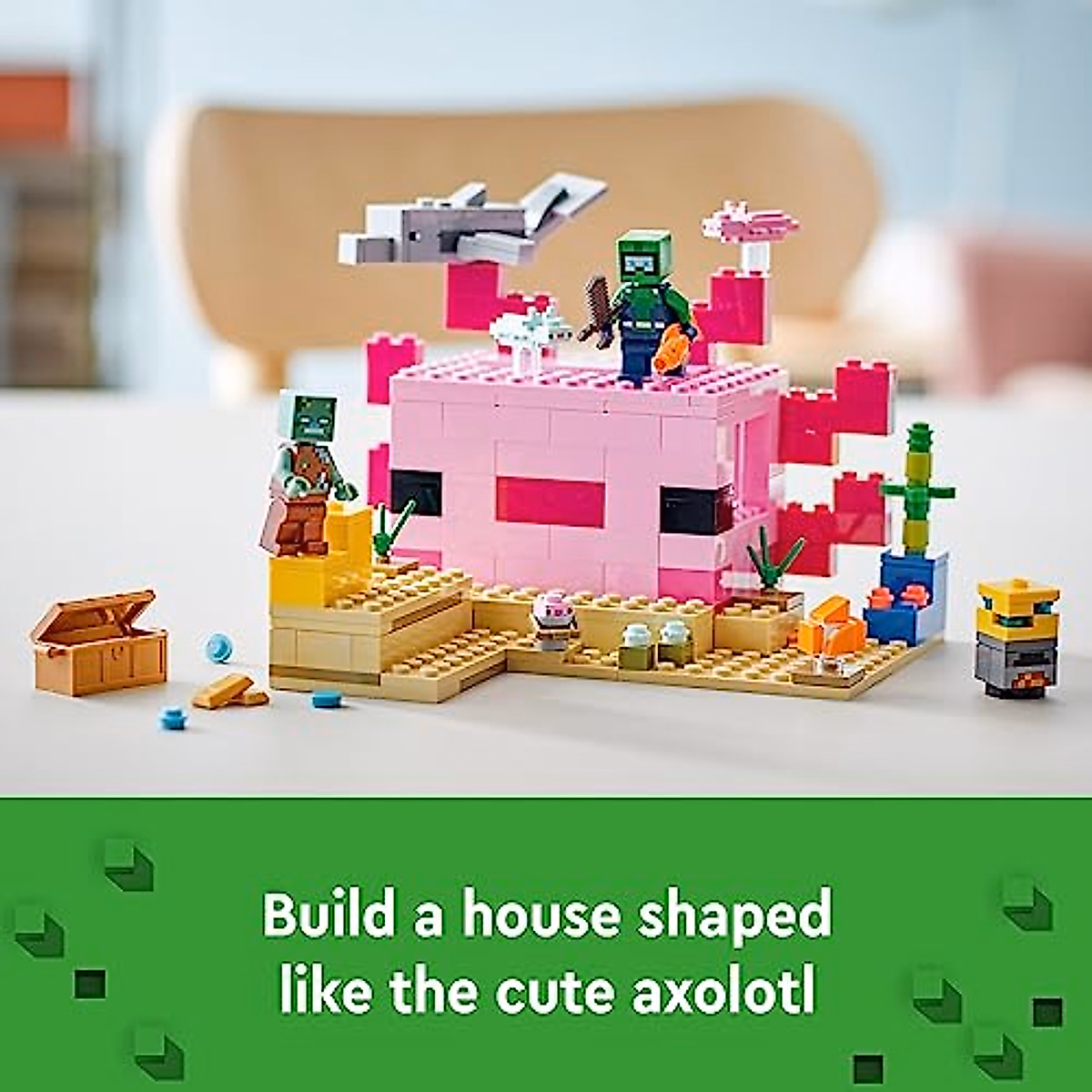 LEGO Minecraft The Axolotl House 21247 Building Toy Set, Creative Adventures at a Colorful Underwater Base, Includes a Diver Explorer, Dolphin, Drowned and More, Minecraft Toy for 7 Year Old Kids