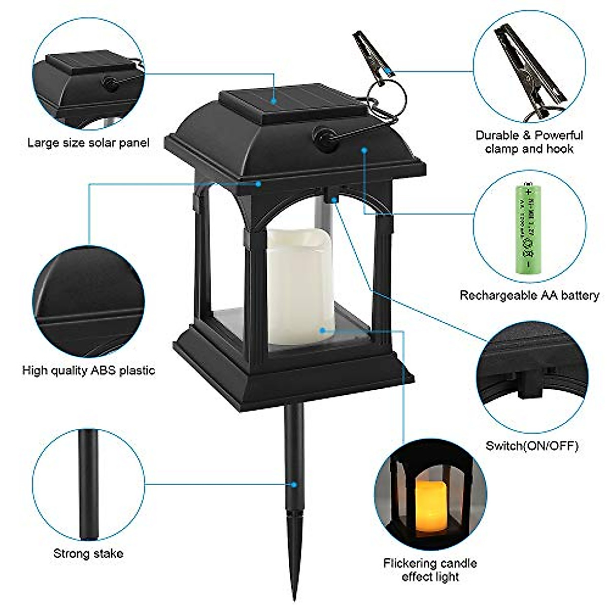 Solar Lanterns Outdoor Hanging Solar Lights, ANDEFINE Decorative Solar Lawn Lamp Flickering Candle Effect Light with Stake for Garden/Patio/Yard/Table/Umbrella/Landscape (4 Pack)