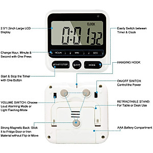 QUMOX Large LCD Digital Kitchen Timer Countdown Up Alarm Clock 24 Hours Magnetic HX106