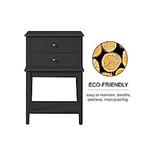 WOODEEM Black Nightstand with 2 Drawers for Bedrooms Tall 28", Big Wooden Side Tables for Kids Room, Large Modern End Table for Living Room