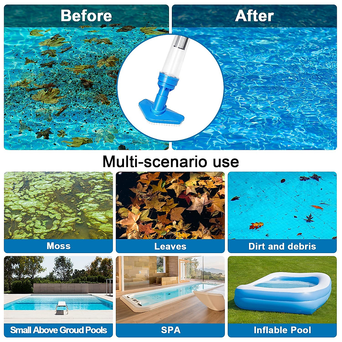 3 in 1 Cordless Rechargeable Pool Vacuum, Over 100 Mins Running Time, Handheld Pool Cleaner Ideal for Spas, Hot Tubs and Small Pools for Sand and Debris
