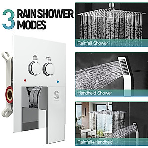 SR SUN RISE Ceiling Mounted Shower System with Push Button Diverter, Luxury 12 Inch Rain Shower Head with Handheld Spray, High Pressure Shower Faucet Combo Set with Rough-in Valve, Polished Chrome