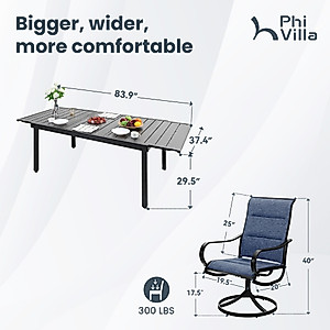 PHI VILLA 9 Piece Outdoor Patio Dining Set, 8 Swivel Outdoor Padded Chairs and 1 Extendable Large Patio Table, Outdoor Furniture Table and Chair Set for 6-8 Person (Blue)