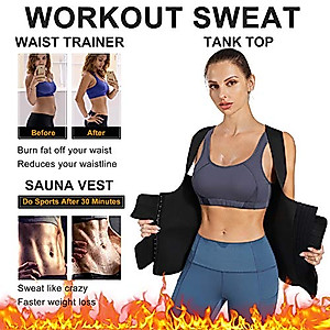 Nebility Women Sauna Sweat Vest Hot Neoprene Sauna Suit Weight Loss Workout Top Waist Trainer Shirt Body Shaper (Large, Black)