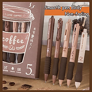 LSLSHY Cute Gel Pens 5Pcs Retractable Quick Dry Ink Pens 0.5mm Fine Point Black Ink Kawaii Smooth Writing Pens for School Office Supplies Aesthetic pretty pens (Coffee)