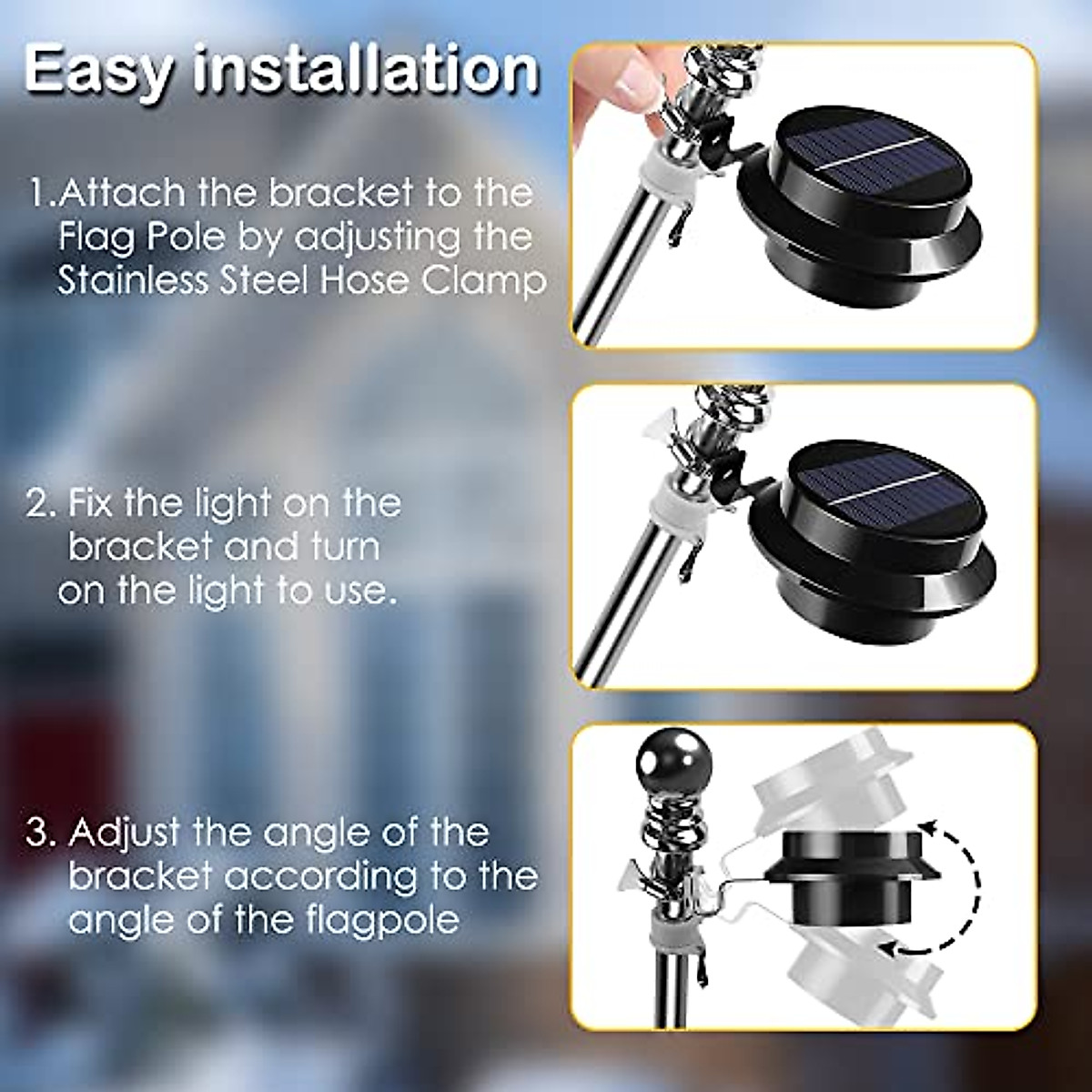 Solar Flag Pole Light, White 6000k Bright 13LEDs for 5ft 6ft Flag Pole Light Solar Powered, Waterproof Outdoor Flagpoles Led Lights Outside House Garden Yard American Flags Decorations, Black Round