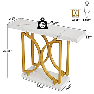 Tribesigns Gold Console Table, 39 Inch Entry Sofa Table with Double D-Shaped Metal Base, Contemporary Accent Table with Faux Marble Veneer for Entryway, Hallway, Entrance, Living Room