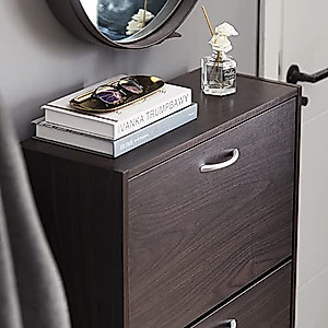 Haotian FSR110-BR, Brown Shoe Cabinet with 3 Flip Drawers, Freestanding Shoe Rack, Shoe Storage Cupboard Organizer Unit