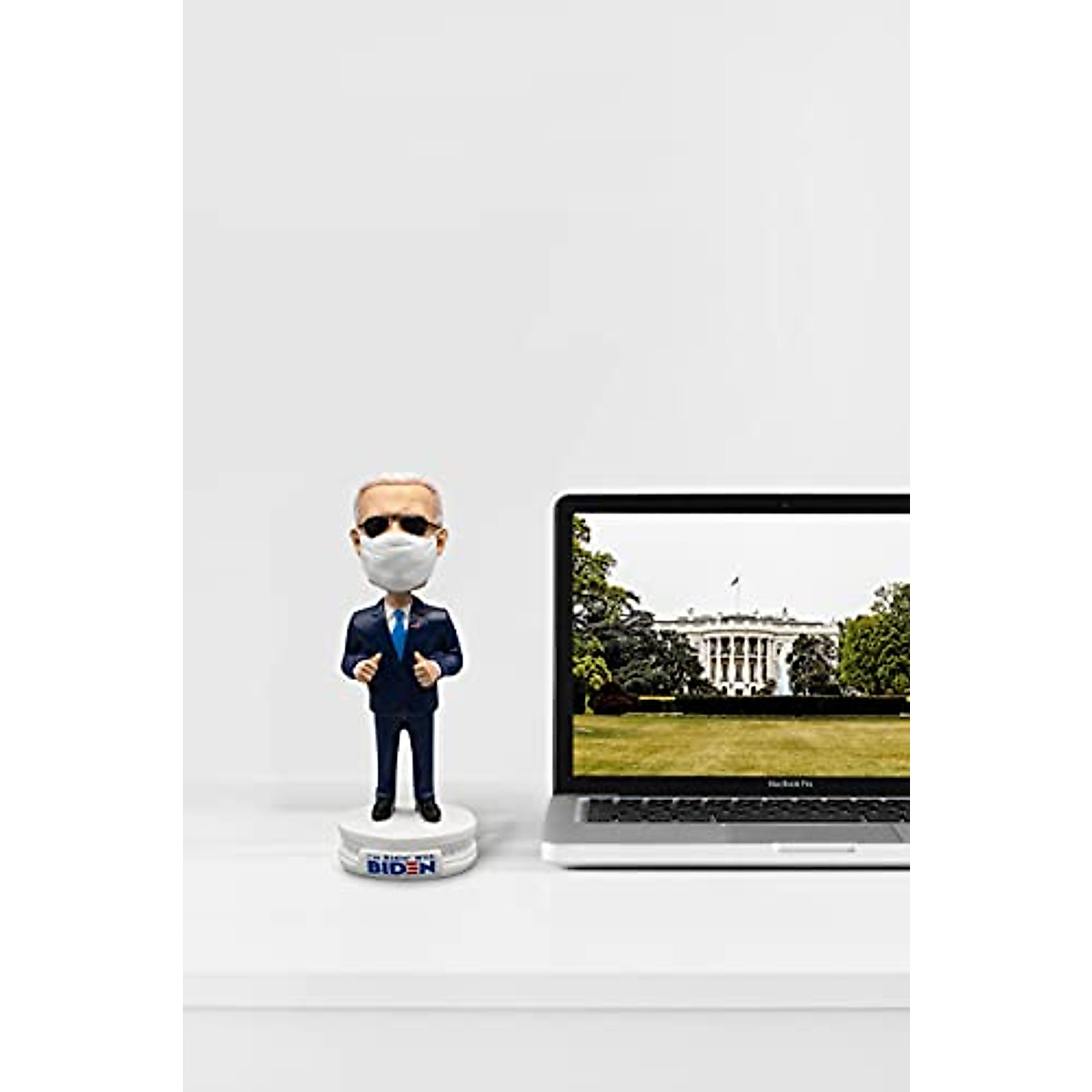 Political Satire Biden Bobblehead - Joe Biden Merchandise 2020 with Face Cover & Aviators - Funny Custom Bobblehead Joe Biden Gifts for Liberals, Democrats - Handmade Biden Decorations - 7.5" Tall