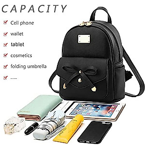 Girls Leather Mini Backpack Purse Cute Bowknot Fashion Small Backpack Purses for Teen Women, Hotpink