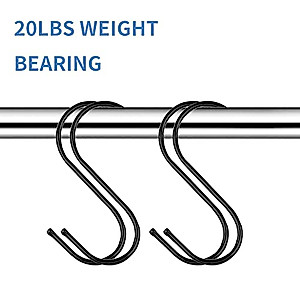 ALTKOL S Hooks for Hanging, 20 Pack S Shaped Hooks for Hanging Plants, Stainless Steel S Hooks Heavy Duty, Durable S Shaped Hooks for Kitchen,Pots, Pans, Plants, Bags, Cups, Clothes,2.8 Inch,Black