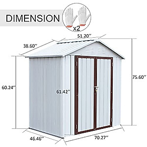 Lifeand 6x4Ft Outdoor Storage Shed with Double Lockable Doors, Anti-Corrosion Metal Garden Shed with Base Frame for Backyard Patio Lawn House,Coffee