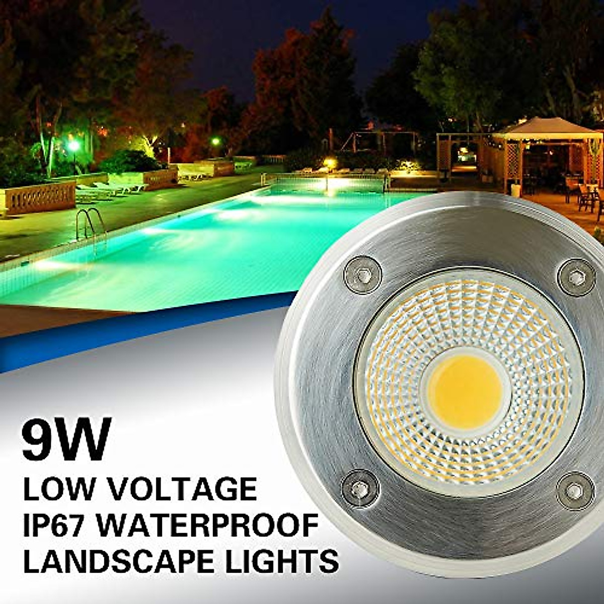 ELEGLO 9W Led Well Lights, Low Voltage Landscape Lights,12V/24V Landscape Lighting,IP67 Waterproof Outdoor in-Ground Lights for Garden,Tree, Deck,Yard,Patio(Warm White) 8 Pack