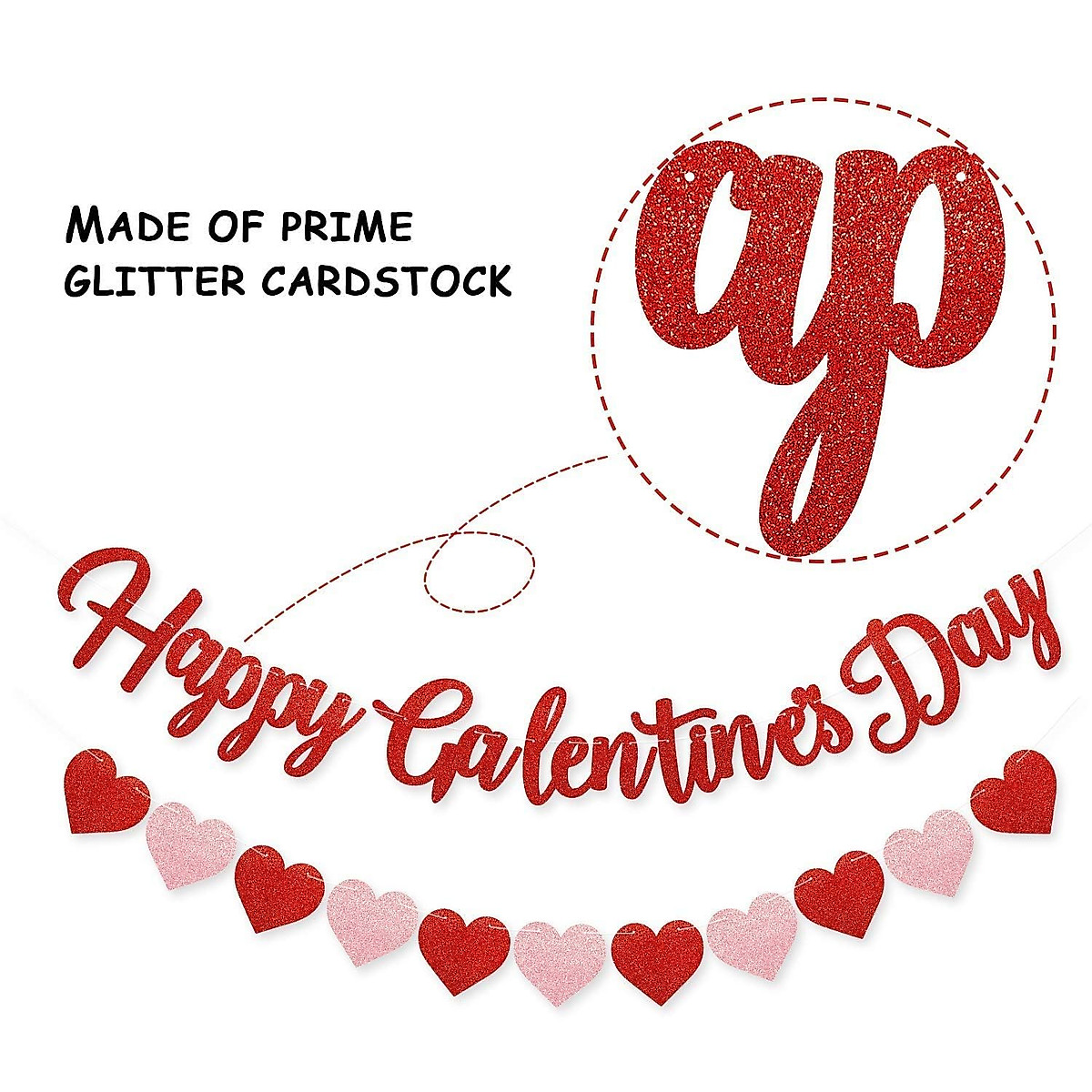 Happy Galentine's Day Banner Red Glitter Banner with Hearts Garland Valentines Decorations Girls Party Favors Ladies Celebrating Theme Breakfast Decor Galentines Photo Booth Props Valentine's Ideas Supplies