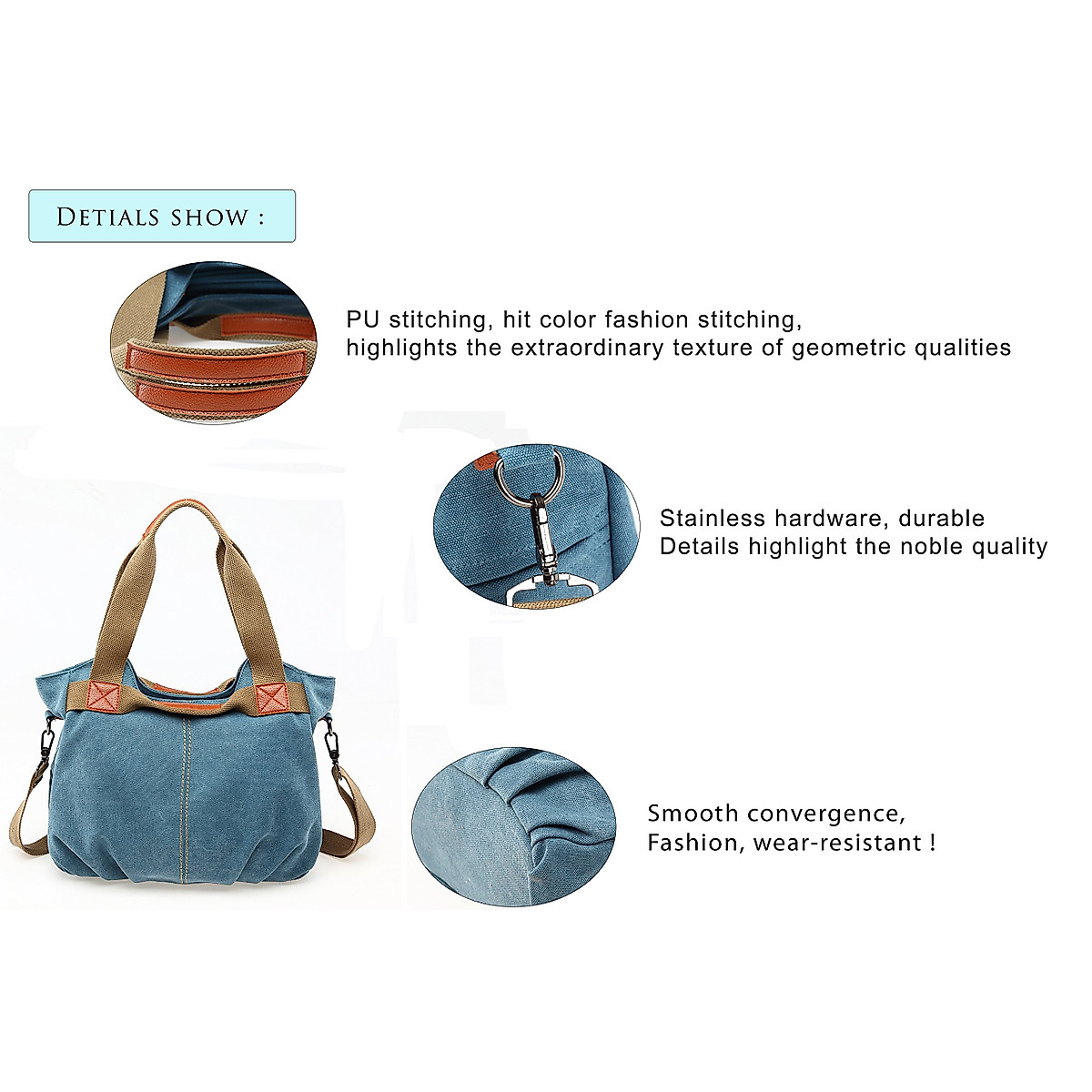 Chikencall® Women Bags Casual Vintage Hobo Canvas Mulit-Pocket Daily Purse Top Handle Shoulder Tote Shopper Christmas Handbags Black