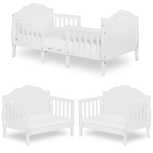 SweetPea Baby Rose 3-in-1 Convertible Toddler Bed in White, Greenguard Gold Certified, JPMA Certified, Safety Rails, Made of Sustainable New Zealand Pinewood