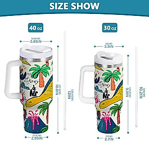 RPLIFE Cute Colorful Dinosaurs Coffee Tumbler with Handle, Stainless Steel Mug, Straw Water Bottle