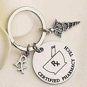 BEKECH Pharmacy Technician Gifts RX Pharmacist Keyring Gift Certified Pharmacy Tech Keychain RX Jewelry Pharmacy Jewelry Pharmacist Gift Pharmacy Student Graduation Gift (silver)