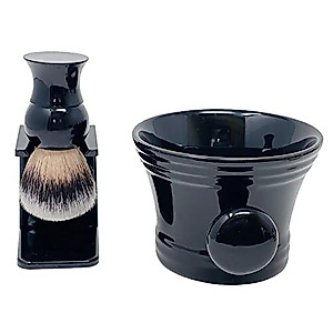 G.B.S Stylish Grooming Shaving Set for Wet Shaving Boxed Ceramic Black Shaving Soap Bowl/Mug with Knob Handle