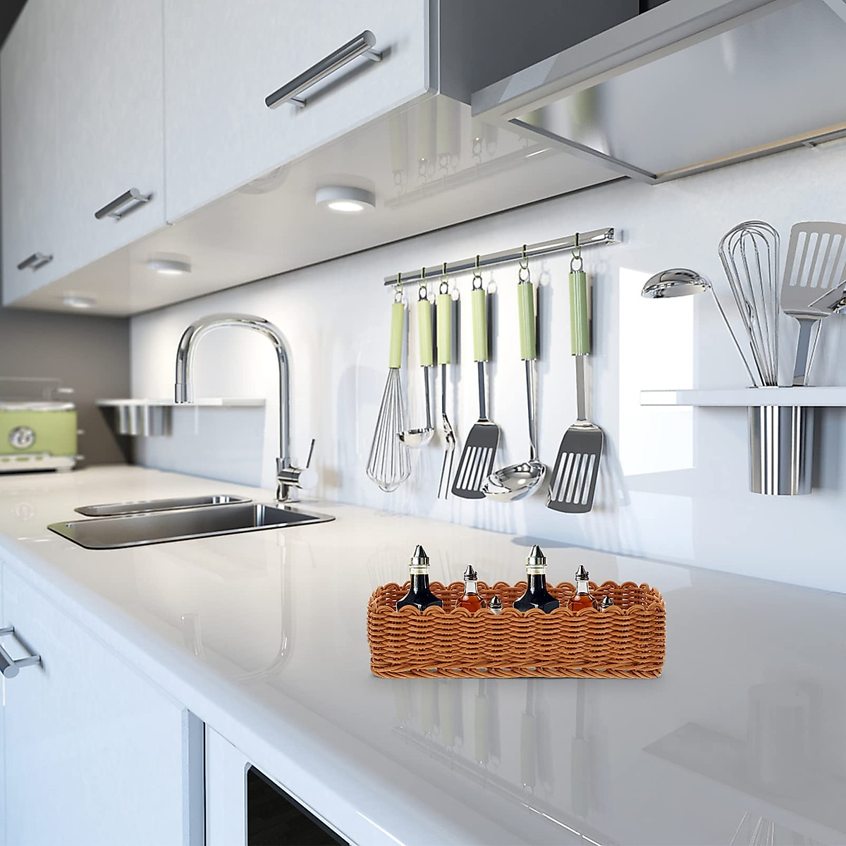 Kichvoe Seasoning Jar Storage Box Rustic Touch Elegance Room Decorations Housewares Woven Storage Basket Cutlery Storage Desktop Tableware Cutlery Rack Cutlery Basket Drain Basket Plastic